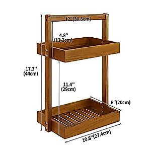 Utoplike Teak Wood Bath Mat, Wooden Shower Mat for Bathroom 24 x 16 inch Non Slip and Shower Caddy Corner, 2 Tier Bathroom Organizer Countertop Set
