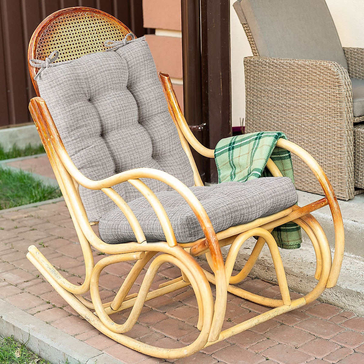 Fumete 4 Pack of Rocking Chair Cushion Set, 2 Rocking Chair Seat Cushions and 2 Back Cushions with Ties, Washable Rocker Chair Pads for Indoor, Outdoor, Living, Dining Room, Office, Nursery Use, Gray