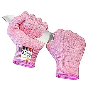 Evridwear Cut Resistant Gloves Food Grade Level 5 Kitchen Safety Protection (Medium, Pink)