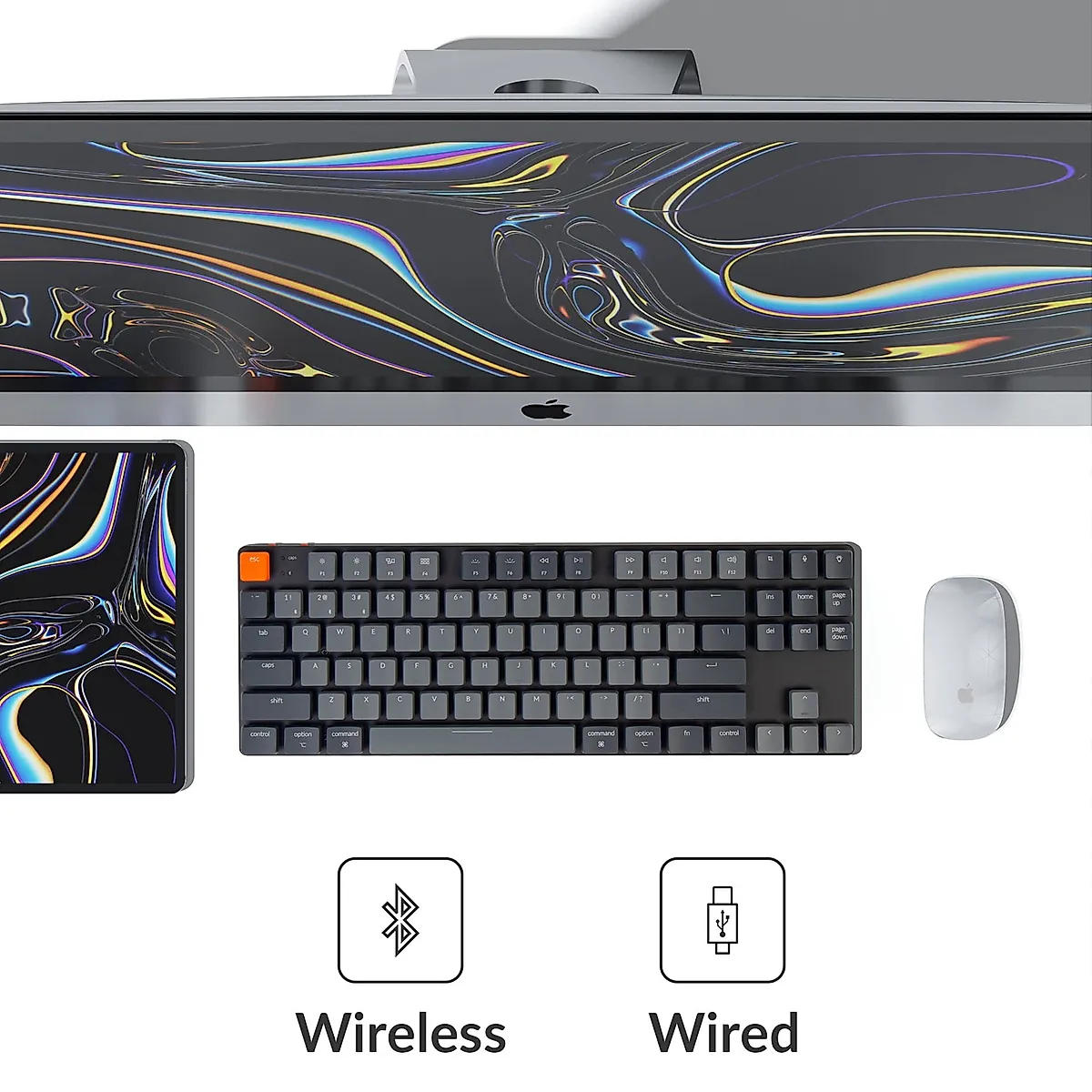 Keychron K1 SE, 87 Keys Ultra-Slim Wireless Bluetooth/USB Wired Mechanical Keyboard with White LED Backlit, Low-Profile Gateron Mechanical Red Switch Compatible with Mac Windows
