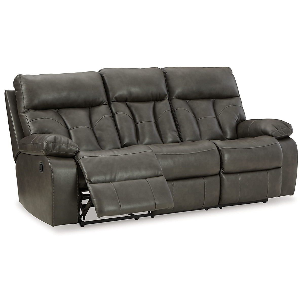 Signature Design by Ashley Willamen Modern Tufted Faux Leather Reclining Sofa with a Drop Down Table, Dark Gray
