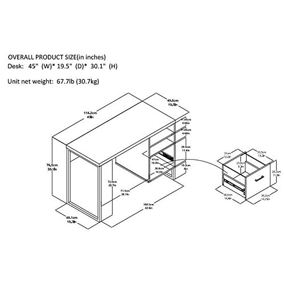 Amazon Brand - Ameriwood Home Rectangular Candon Writing Desk With 1 Drawer, Distressed Oak, Medium Brown, 19.5 in x 45 in x 30.1 in