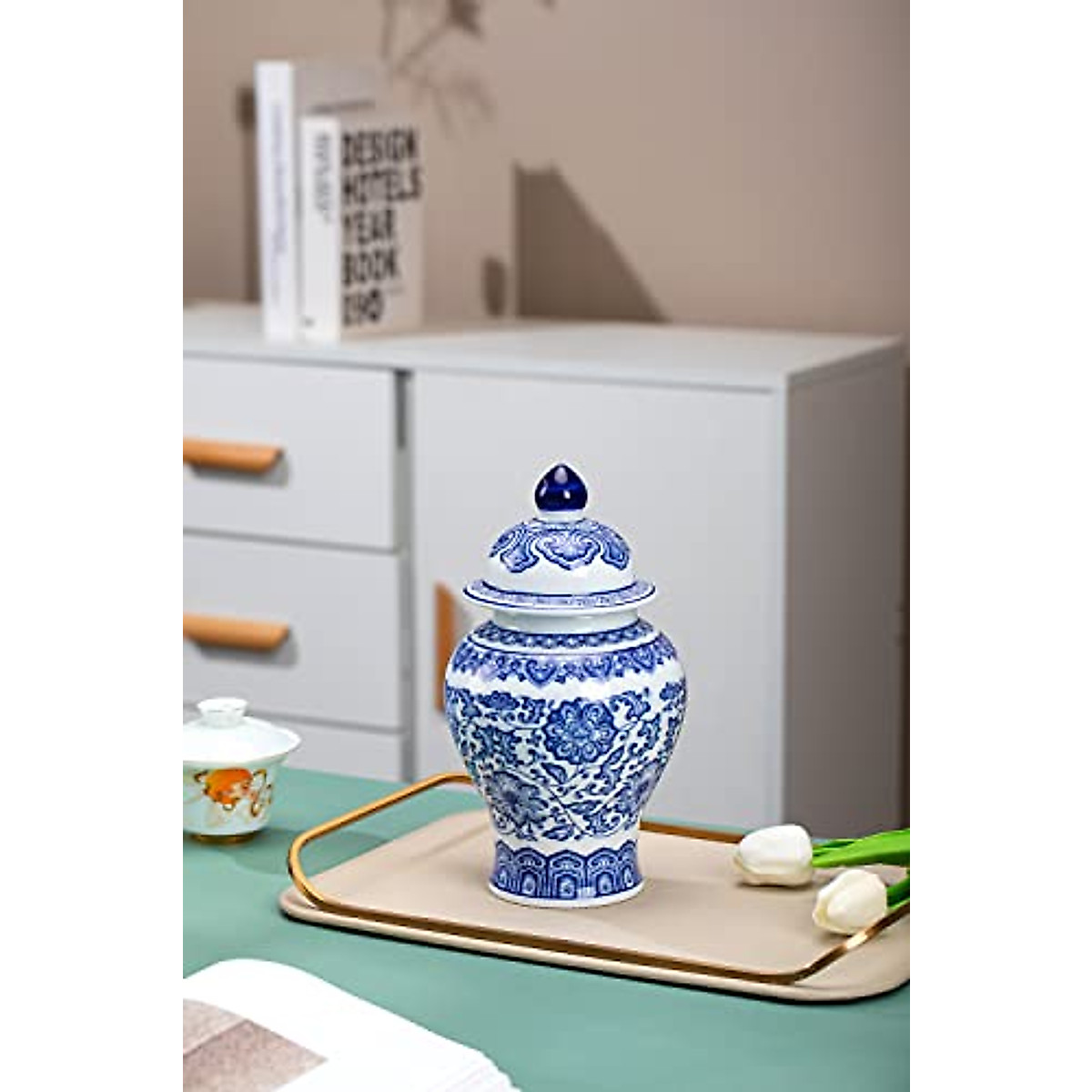 GaLouRo Blue and White Ginger Jars for Home Décor,Small Chinoiserie Porcelain, Good Ideal for Room, Office Decoration,9.8" H