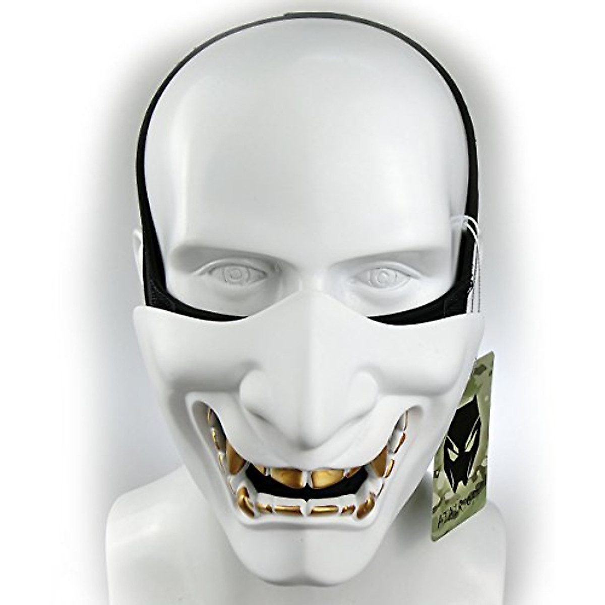 ATAIRSOFT Halloween Costume Cosplay BB Gun Evil Demon Monster Kabuki Samurai Hannya Oni Half Cover Airsoft and Prop Mask (White)