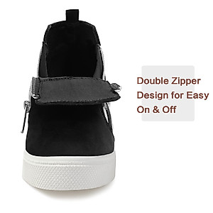 shoeslocker Girls Wedge Sneakers Ankle Platform Sneakers for Girls Nonslip Fashion Shoes with Double Side Zippers Black Size 2
