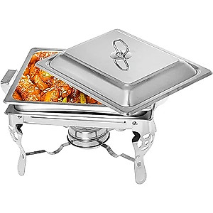 4.5L Stainless Steel Chafing Dish with Lid, Rectangular Foldable Buffet Server Pans Food Warmer, for Wedding, Parties, Banquet, Catering Events