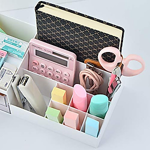 Citmage Desk Organizer Caddy with 12 Compartments Office Workspace Drawer Organizers Desktop Holder Plastic Stationery Supplies Storage Box for Pencils,Markers,Erasers,Pens,Sticky Notes(White)…