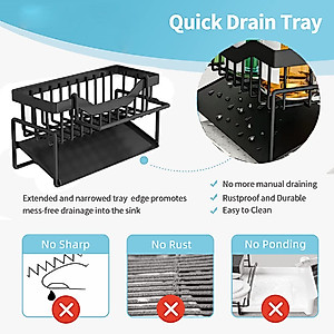 iBigLY Sponge Holder Kitchen Sink Caddy Organizer, 304 Stainless Steel Kitchen Soap Dispenser Caddy Organizer with Auto Drain Tray, Sink Rack for Kitchen & Bathroom Holding Sponge and Towel