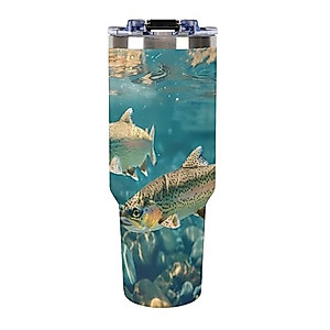 Trout 40 Oz Tumbler Insulated Stainless Steel Water Bottle Travel Mug Car Cup with Handle And Straw