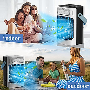 Portable Air Conditioners,Porbable AC 3in1 Mini Air Conditioner 900ML Water Tank,3 Cool Mist,3 Wind Speed,7 LED Light,2-8H Timer Personal Evaporative Air Cooler for Room/Office