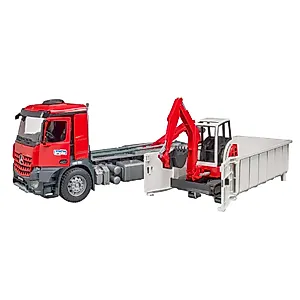 Bruder 03624 Mb Arocs Truck with Roll-Off- Container and Schaeff Mini Excavator