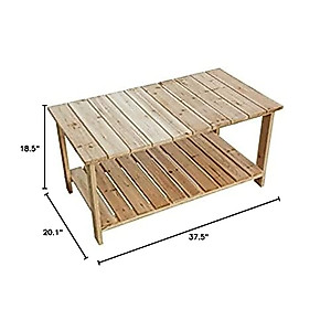 LOKATSE HOME Outdoor Coffee Table Natural Wood Patio Furniture with 2-Shelf Storage Organizer