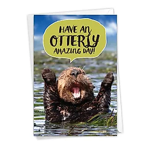 NobleWorks - Funny Happy Birthday Note Card with Envelope (4.63 x 6.75 Inch) - Cute River Otter, Animal Stationery for Kids, Adult - Adorable Congrats Gift for B-day - Otterly Awesome C6574ABDG
