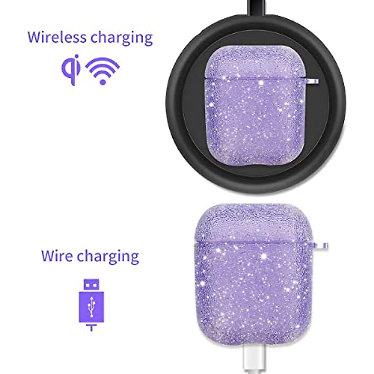 Bling Airpods Case, Cute Glitte Diamond Airpod 1st/2rd Case Cover for Girls Women, Rhinestone Airpods Protective Case with Keychain, Scratch Proof and Drop Proof (Purple)