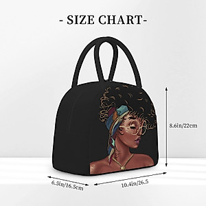 Fiokroo Lunch Bag Insulated African American Lunch Box Black Woman Reusable Waterproof Lunch Tote Bag For School Work College Outdoor Travel Picnic, 10l