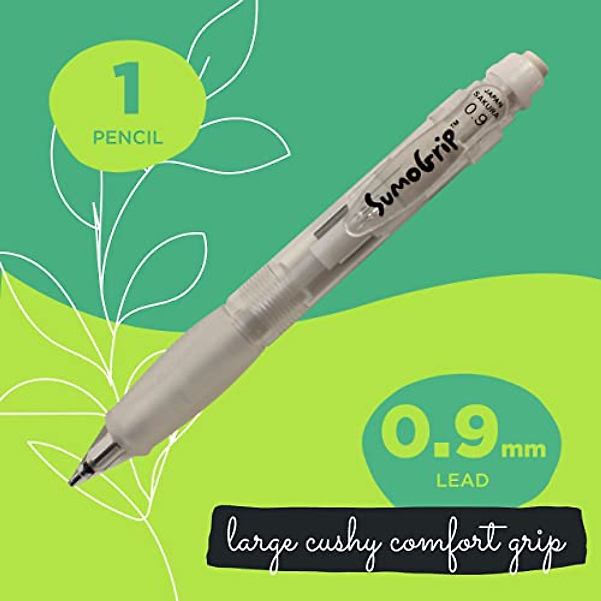 SAKURA SumoGrip Pencil with Comfort Grip - 0.9 mm Ergonomic Mechanical Pencil - Clear