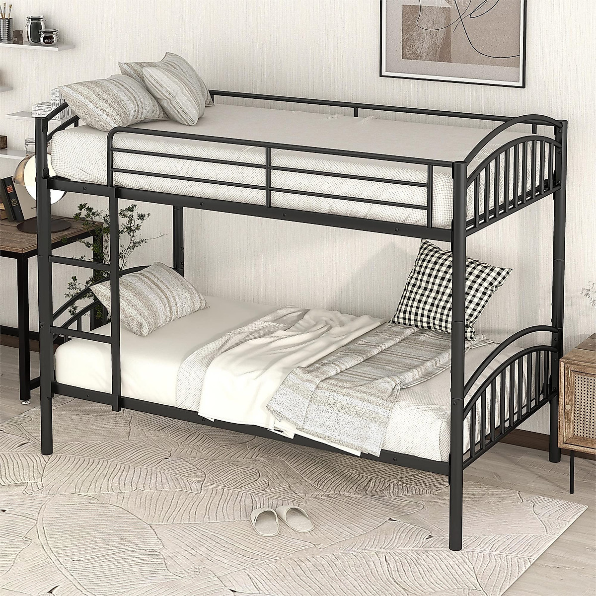Twin Over Twin Metal Bunk Beds, Convertible Bunk Bed Divided into Two Beds for Kids Boys Girls Teens,Black