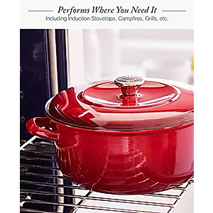 Merten & Storck European Crafted Enameled Iron, Round 7QT Dutch Oven Casserole with Lid, Lava Red