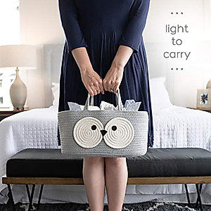 Nena & Nene Diaper Caddy Organizer Baby - 100% Cotton Rope Canvas - Owl Design for Changing Table, Portable Toy Storage, Nursery Decor for Boy and Girl