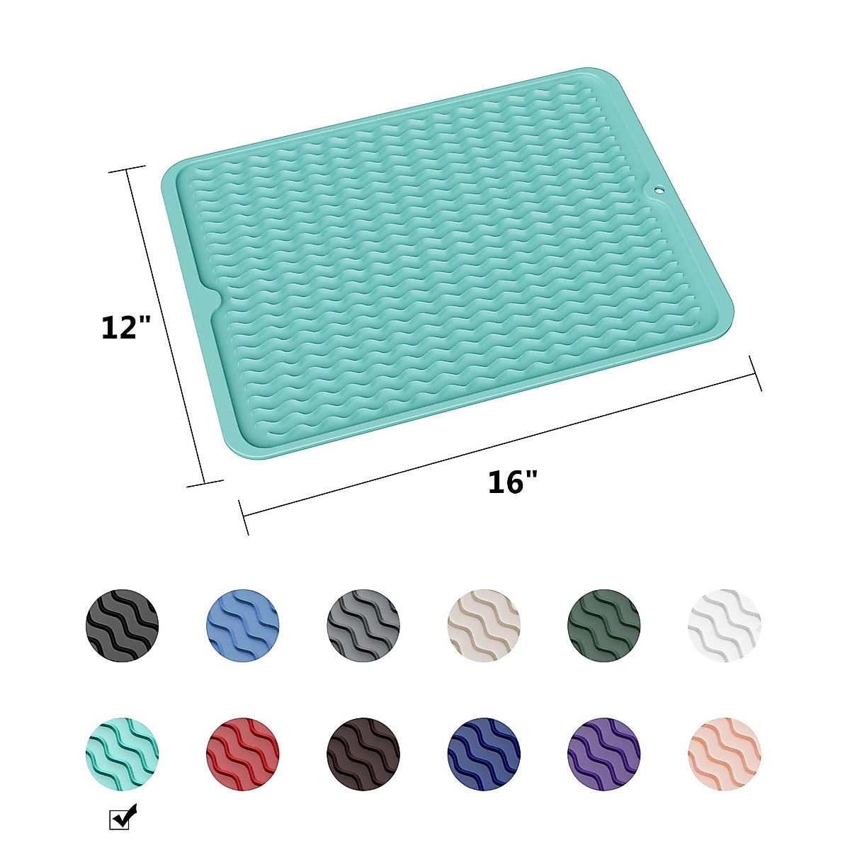 ZLR Silicone Dish Drying Mat for Kitchen Counter, Eco-Friendly Quick Dry Dish Mat, Easy Clean Multi Usage Drying Matt, Heat Resistant Trivet, 12" x 16" Large, Mint Green