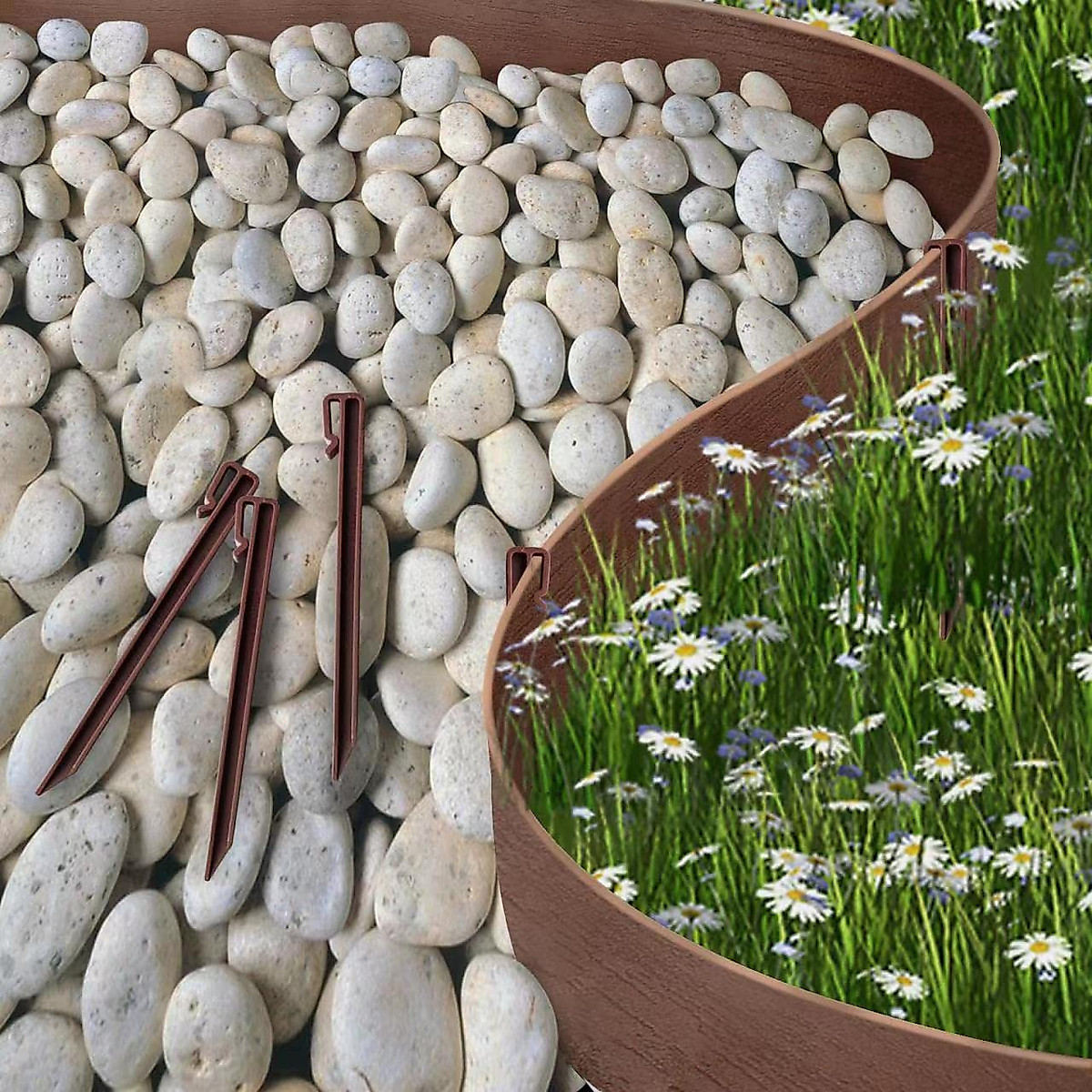 Citrine Garden Landscape Edging Kit, Include 4 Inch High 40 Feet Length Terrace Board, 20 Durable Spikes，Professional Edging Pruning Shear, Brown