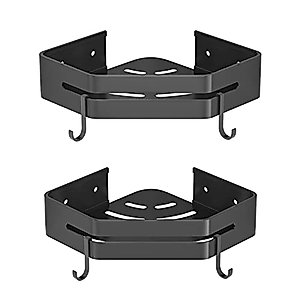 Punch-free Glue Adhesive Shower Caddy Bathroom Corner Shower Shelf with Hooks Stainless Steel Shower Storage Organizer Wall Mounted for Bathroom, Kitchen, Living Room, Restroom - 2 Pack, Chrome