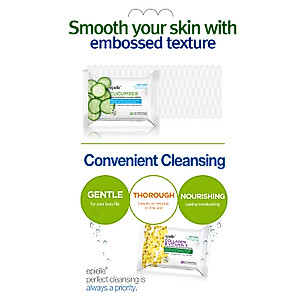 Epielle New Makeup Remover Cleansing Wipes Tissue | Gentle for all Skin Types | Daily Facial Cleansing Towelettes | Removes Dirt, Oil, Makeup | Nicely Scented - Charcoal, Collagen, Aloe, Cucumber, Green Tea, Argan Oil | 30 Count | Assorted 6 Pack