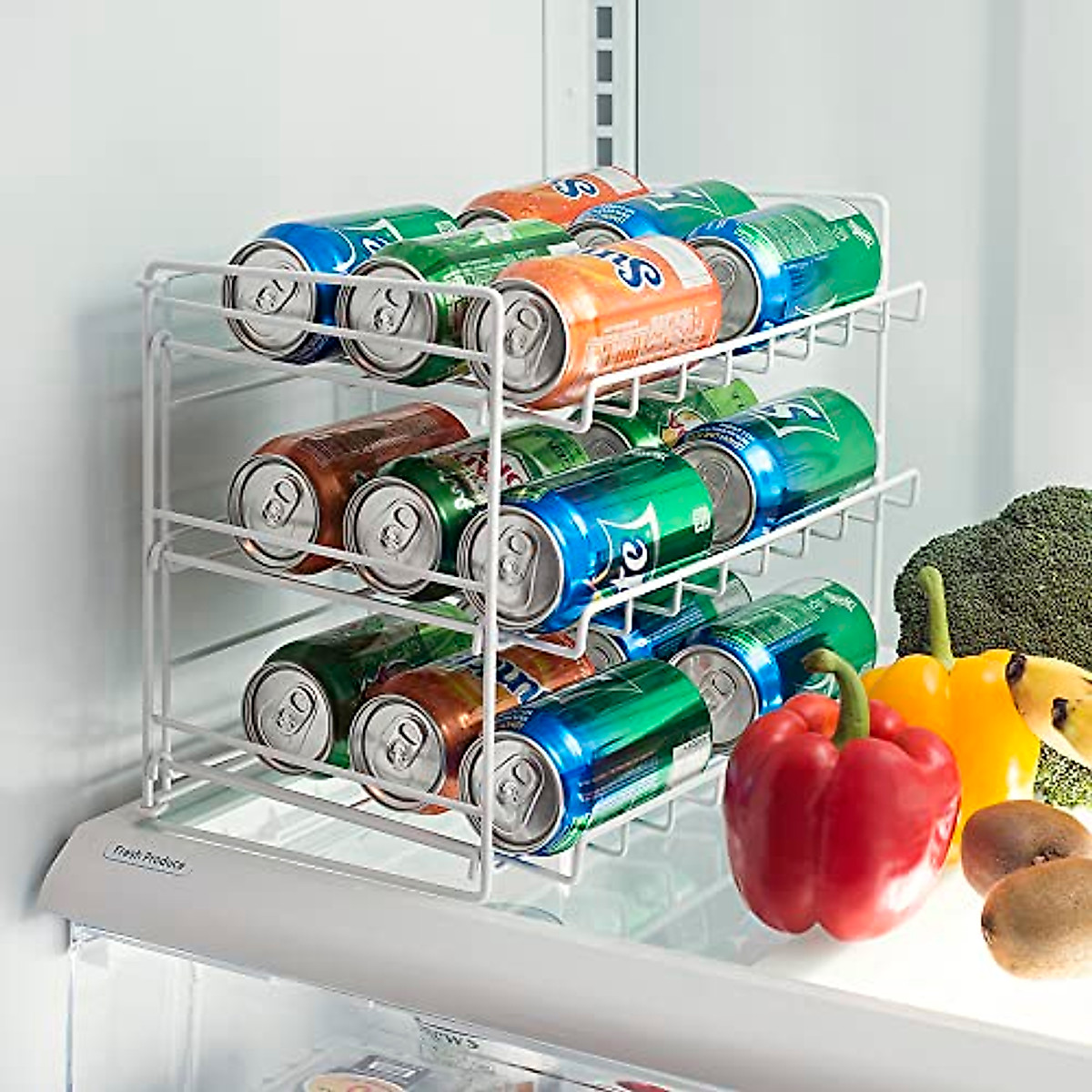 Home Basics Can Rack Organizer Food Storage Canned Food Soda Can Dispenser for Cabinet or Refrigerator White