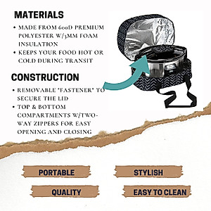 Slow Cooker Bag for Carrying Oval and Round-Shaped Crockpots, Multi Cookers, Rice & Pressure Cookers up to 6 Quarts to Transport Hot Food with Ease and in Style (Hatch Mark)