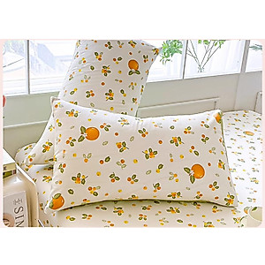 100% Cotton Fitted Sheet with Elastic Band +2pc Pillowcases Orange Fruit Print Double Queen Cal-King Size Mattress Cover for Girls Boys B99A (Queen (U.S. Standard))
