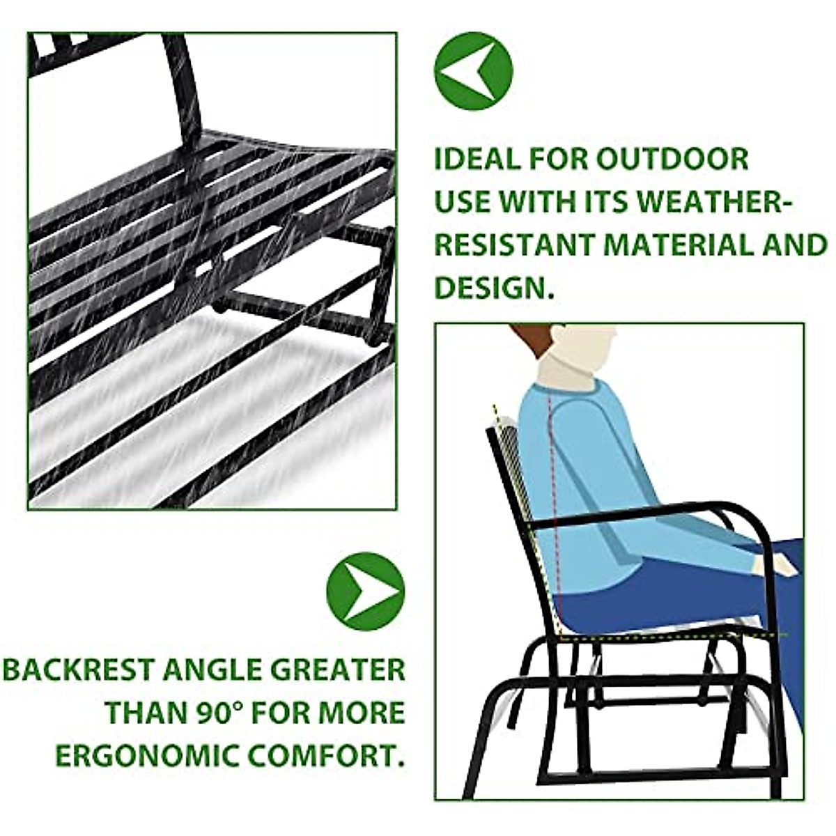 FDW Patio Glider Bench Garden Bench for Patio Outdoor Bench Metal Bench Park Bench Cushion for Yard Porch Clearance Work Entryway