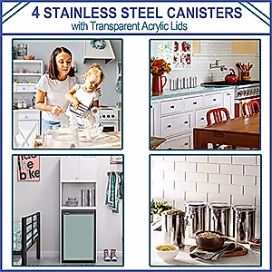 HOMEARRAY Stainless Steel Canister Set - Airtight Food Storage Canisters for Kitchen Counters, Tea, Sugar, Flour, Coffee Sealable Jars with Locking Clamp - Set of 4