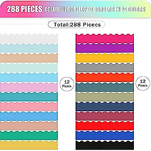288 Feet Colorful Bulletin Board Borders Scalloped Classroom Borders Colorful Die Cut Border Trim Classroom Decorations for Bulletin Boards Chalkboard Wall Locker Office Back to School Decor,24 Colors