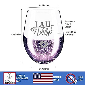 Osci-Fly Valentines Day Gifts for L&D Nurse, Labor and Delivery Nurse Handmade Etched Purple Starry Wine Glass & Nurse Off Duty Socks - Gift for Nurses Women