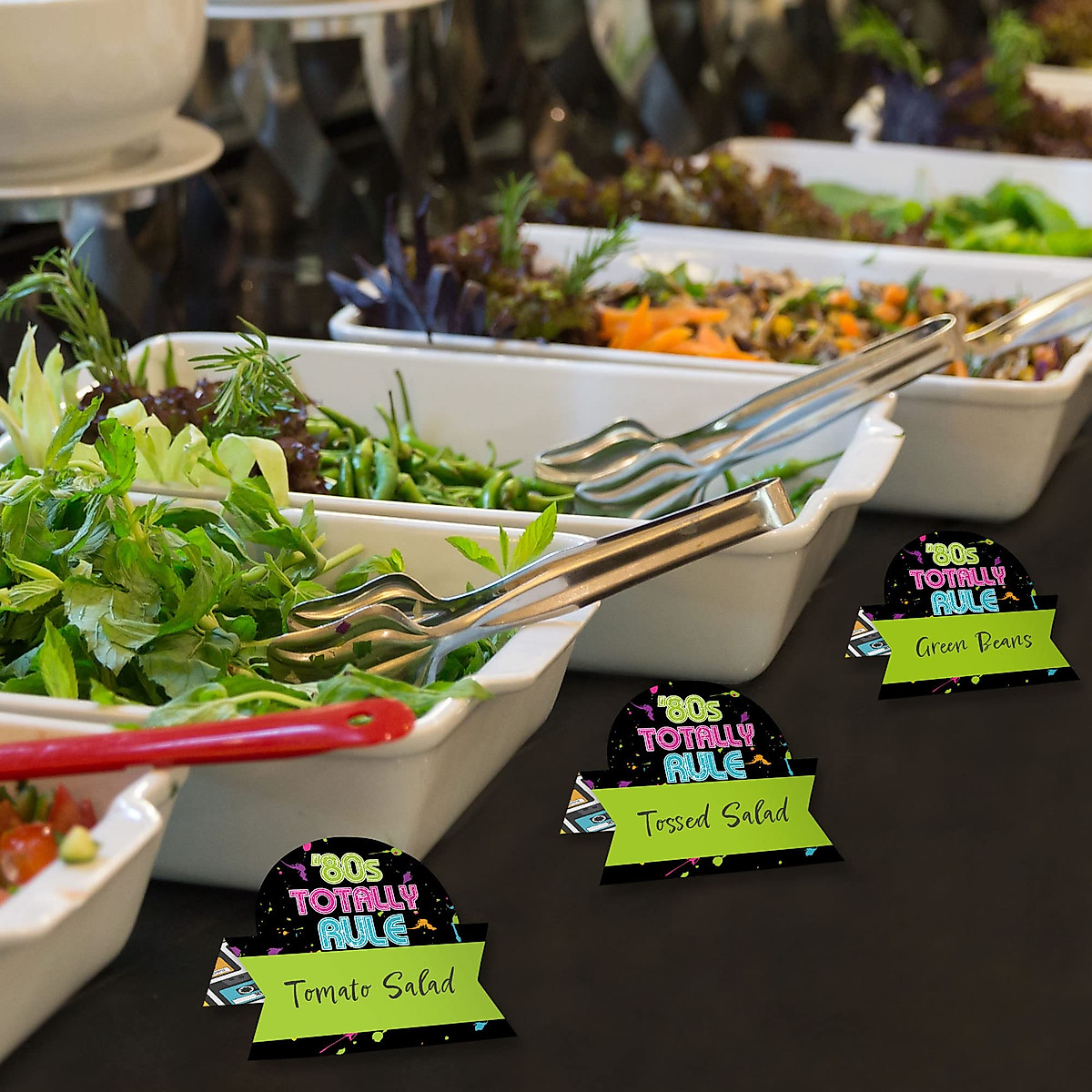 Big Dot of Happiness 80’s Retro - Totally 1980s Party Tent Buffet Card - Table Setting Name Place Cards - Set of 24