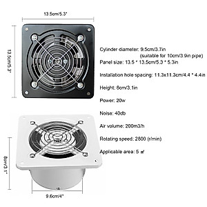 JIONET 4 Inch Exhaust Fan Through Wall Extractor Exhaust Ventilation Fan 110V Exhaust Smoke Fan Ventilation with Anti-backflow Check Valve for Home Office Kitchen (Size : Black)