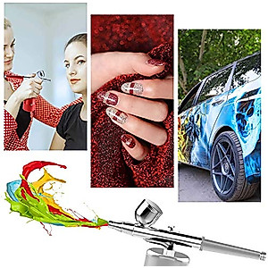 COSSCCI Handheld Airbrush Kit, Mini Air Compressor Spray Gun Set Single Action USB Rechargeable Airbrush for Makeup Art Nail Painting Tattoo Manicure Cakes (Silver)
