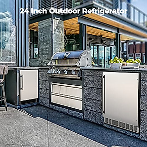 COTLIN 24 Inch Built-in Outdoor Refrigerator, 5.4 Cu.Ft Undercounter Beverage Fridge, 175 Cans Freestanding Stainless Steel Refrigerator for Residential Home Bar Commercial Use, ETL, Silver