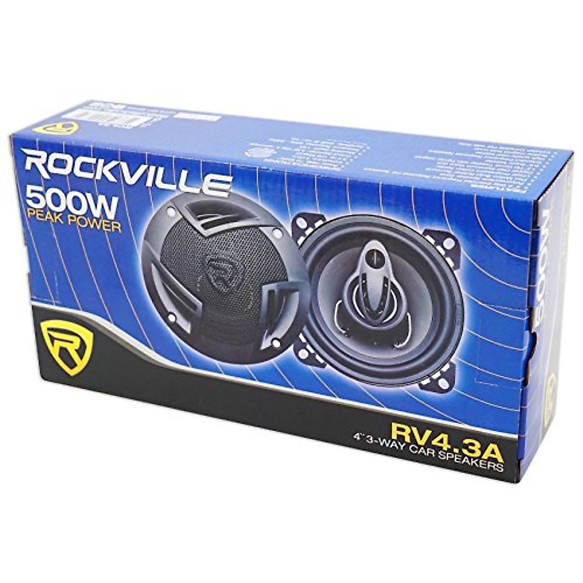 Pair Rockville RV4.3A 4" 3-Way Car Speakers 500 Watts / 70w RMS CEA Rated Total