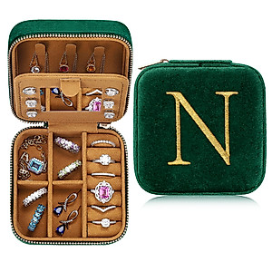 Parima Grandma Gifts - Grandma Mothers Day Gift Ideas, Nana Gifts, Personalized Birthday Gifts for Grandma, Plush Velvet Personalized Initial Jewelry Box Travel Jewelry Case N