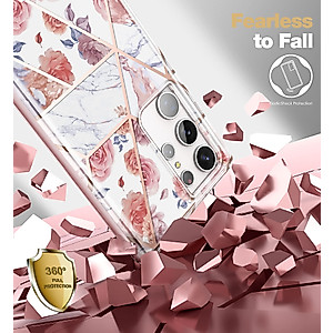 SURITCH for Samsung Galaxy S23 Ultra Case, [Built-in Screen Protector] [Dual-Layer Protection ] Full Protection Shockproof Rugged Bumper Phone Cover for Samsung S23 Ultra 6.8 Inch - Rose Marble