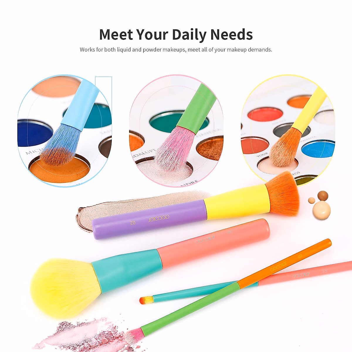 Docolor Colorful 15Piece Makeup Makeup Brush Set + 16Pcs Colorful Eyeshadow Brush Set Premium Kabuki Foundation Blending Face Powder Synthetic Makeup Brushes Set
