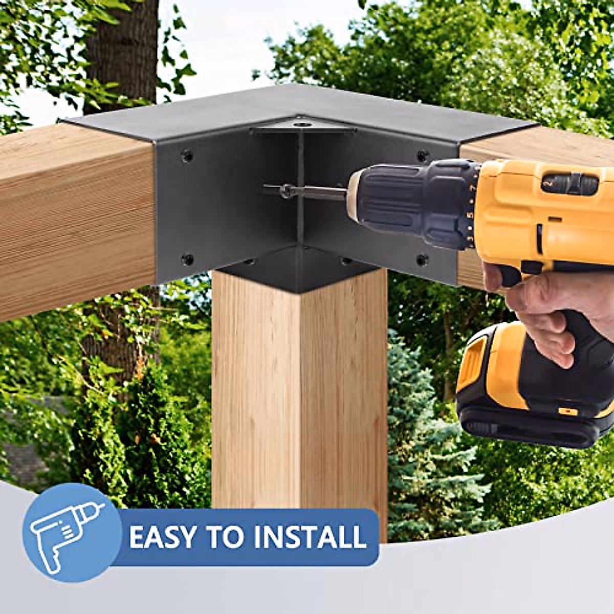 Pergola Brackets 4x4 Pergola Kit – Stainless Steel 3-Way Pergola Bracket DIY Kit Corner Bracket Kit for 4x4 Wooden Beams for Gazebos, Patio Pergolas, Sheds, Black Finish (4 Pack)