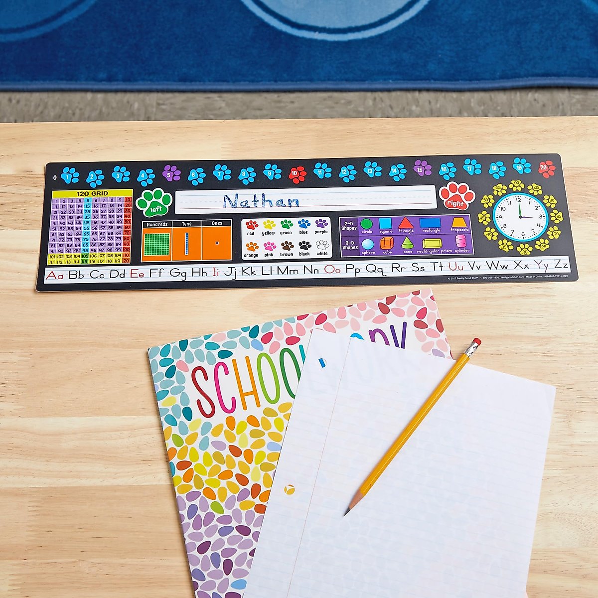 Really Good Stuff 24PK Paw Prints Self-Adhesive Deluxe Plastic Desktop Reference Nameplate with Letters, Numbers, Colors, 2-D and 3-D Shapes, 120 Grid, Left and Right, Base 10 and Time
