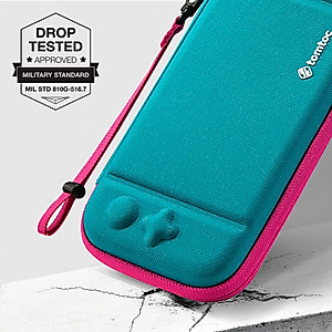 tomtoc Carry Case for Nintendo Switch, Ultra Slim Hard Shell with 10 Game Cartridges, Protective Carrying Case for Travel, with Original Patent and Military Level Protection, Peacock Blue