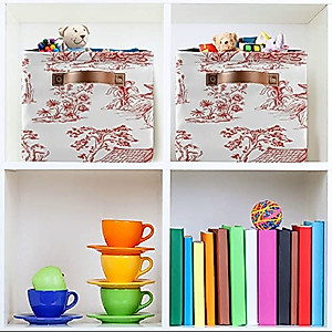Kigai 2 Pack Storage Basket Chinoiserie Style Foldable Storage Box Laundry Hamper with Handle Toy Storage Bin for Home Closet Office Shelf