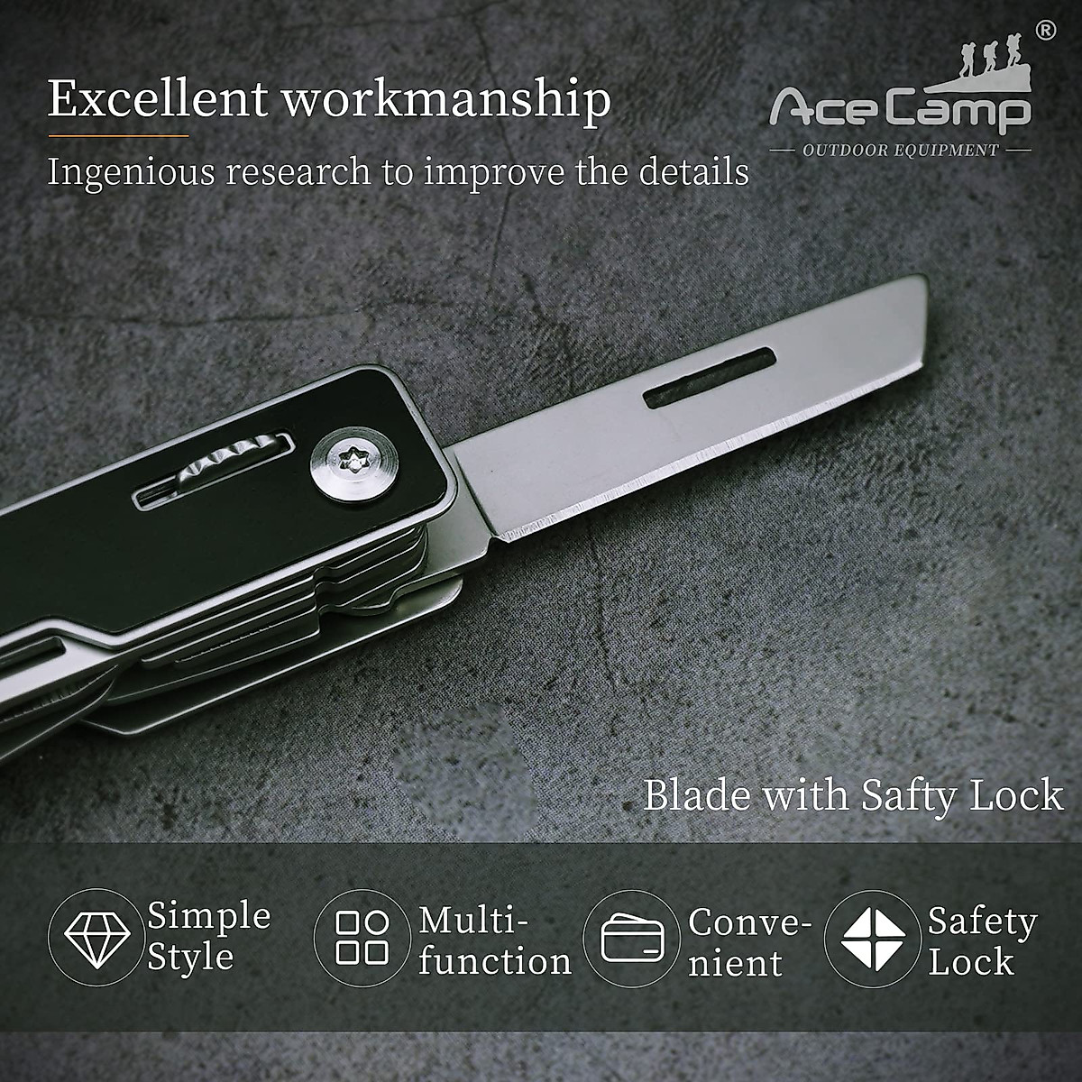 munkees 10-in-1 multi-purpose pocket tool with safety lock knives, rope cutter, bottle opener, screwdriver