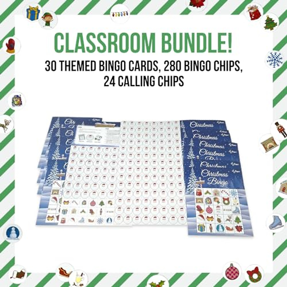 Regal Games - Holiday Bingo Set - Classroom Size Game Kit - Includes 30 Bingo Cards, 280 Bingo Marking Chips, 24 Calling Chips - 8” x 7” Cardstock