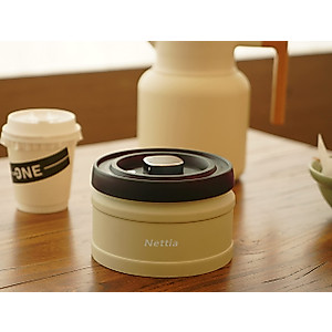 NETTIA Coffee canister 37OZ,Large Capacity Sealed Stainless Steel Food Container, Pressing to extract air type,Beige, 5.2" x 5.9"