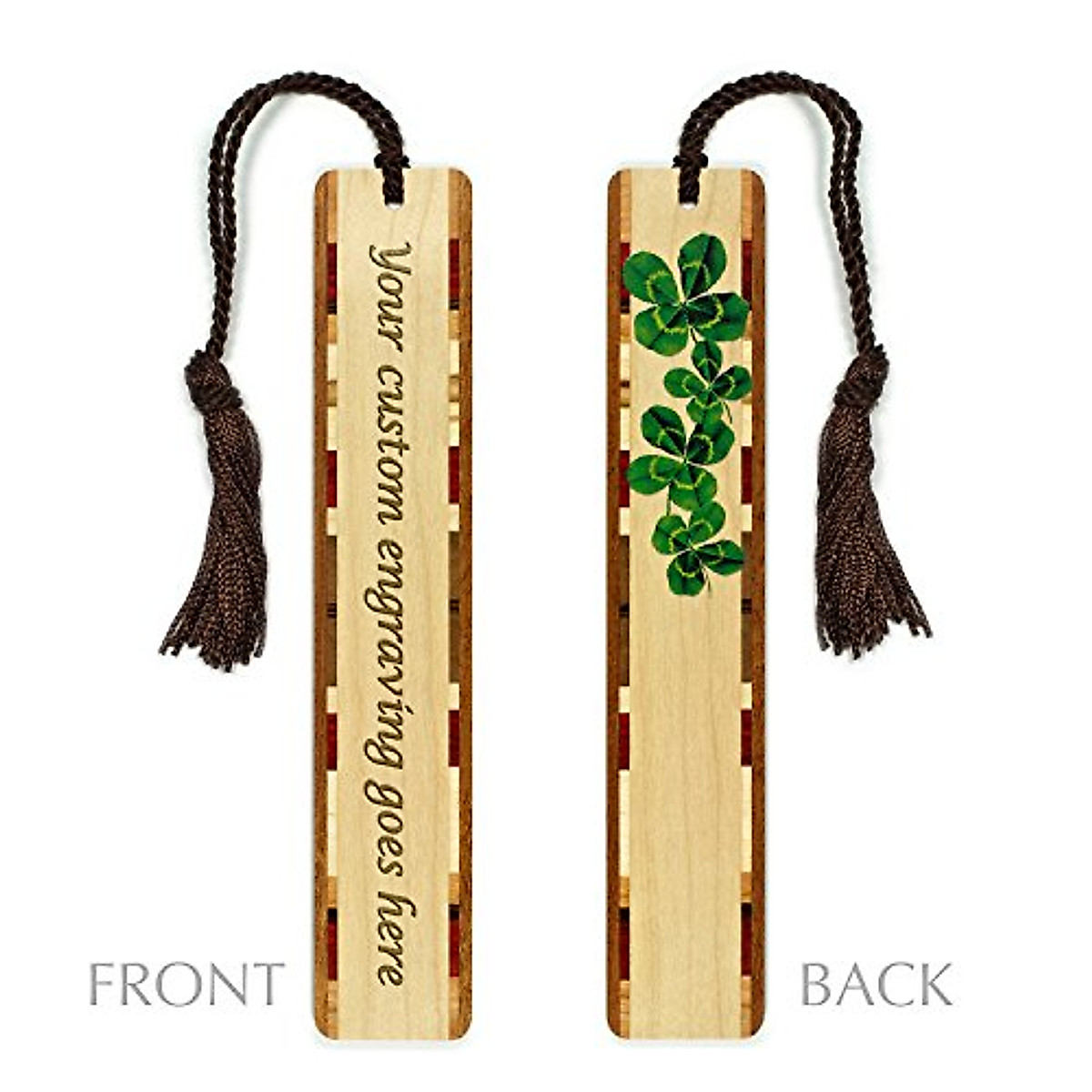 Personalized 4 Leaf Clover, Wooden Bookmark - Made in USA - Also Available Without Personalization